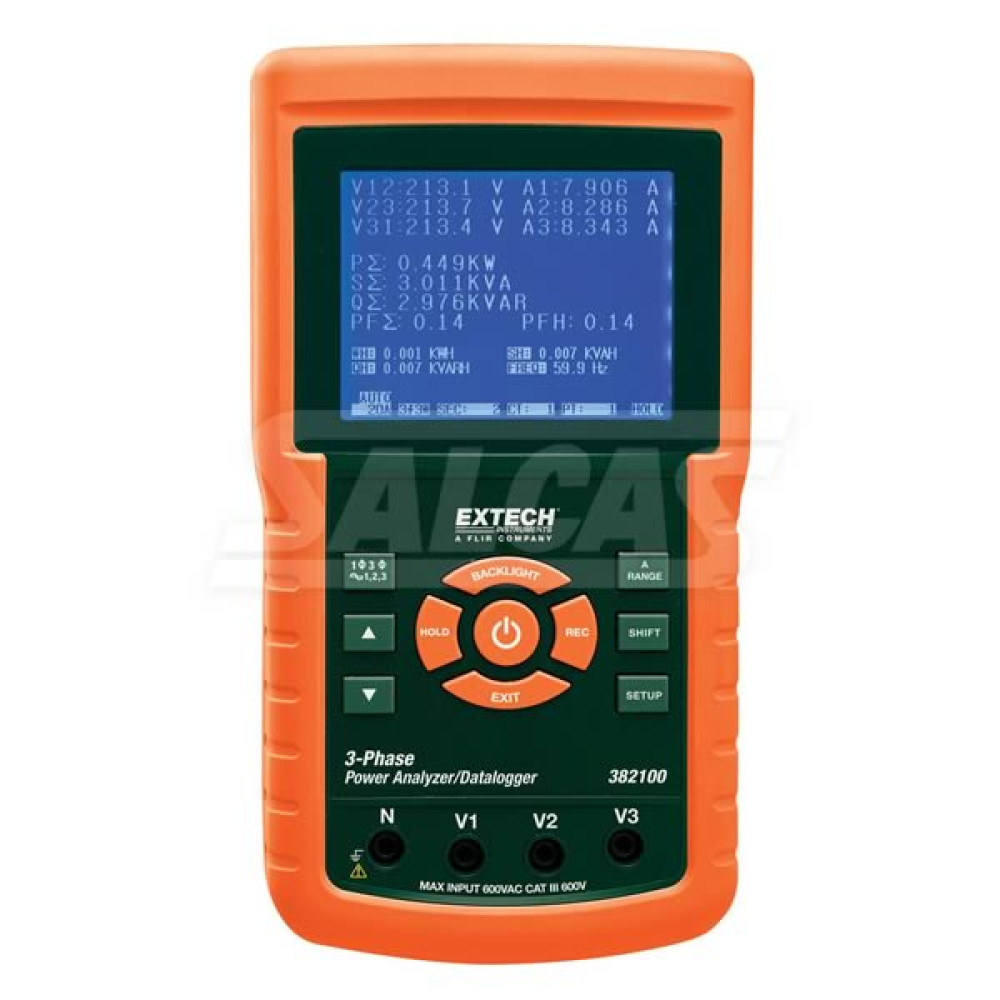 Analisador de Energia Trifásica 1200A Datalogger Extech 382100